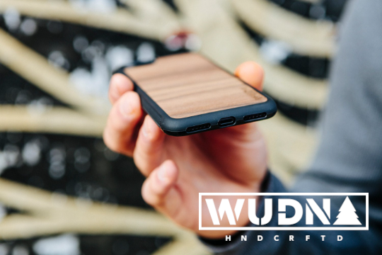 Slim Wooden Rock Climber Phone Case Inlay in Black Walnut & Cedar