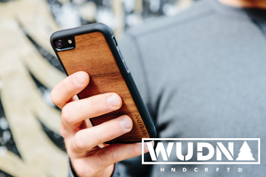 Slim Wooden Rock Climber Phone Case Inlay in Black Walnut & Cedar
