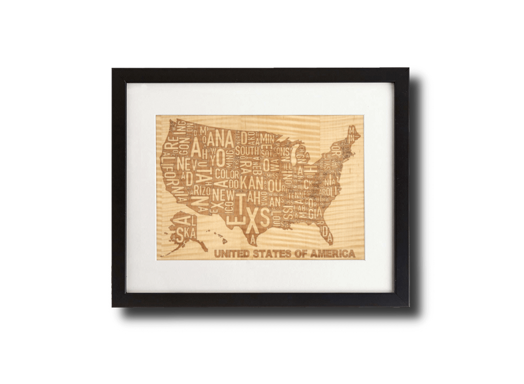 Laser Engraved Wooden Wall Art (USA Map in Shimmering Maple)