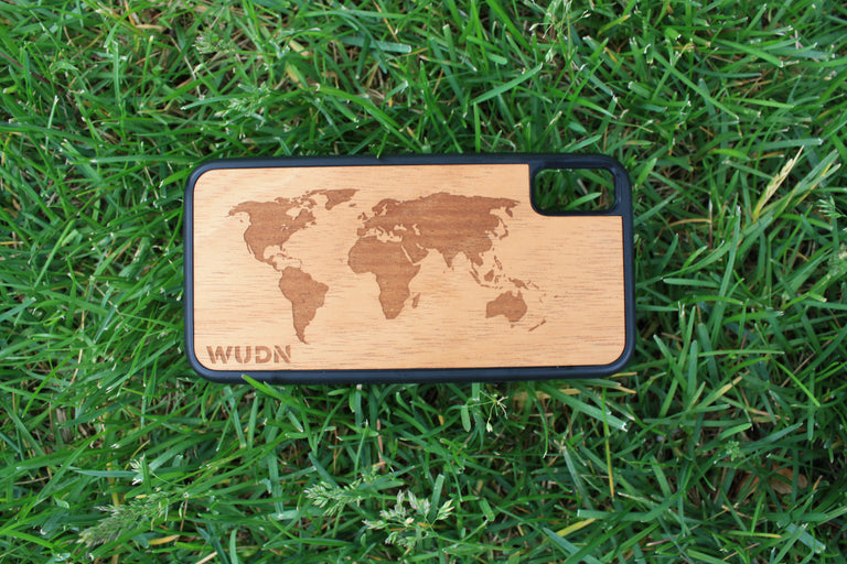 Slim Wooden Phone Case | World Map Traveler in Mahogany