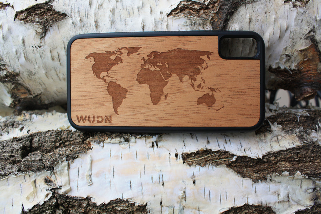 Slim Wooden Phone Case | World Map Traveler in Mahogany