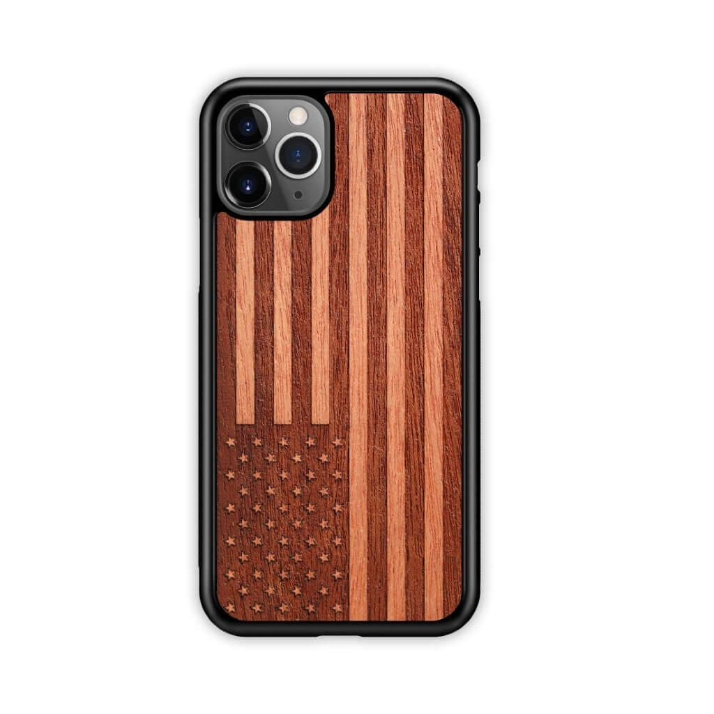 Wooden Phone Case - Laser Engraved American Flag in Mahogany