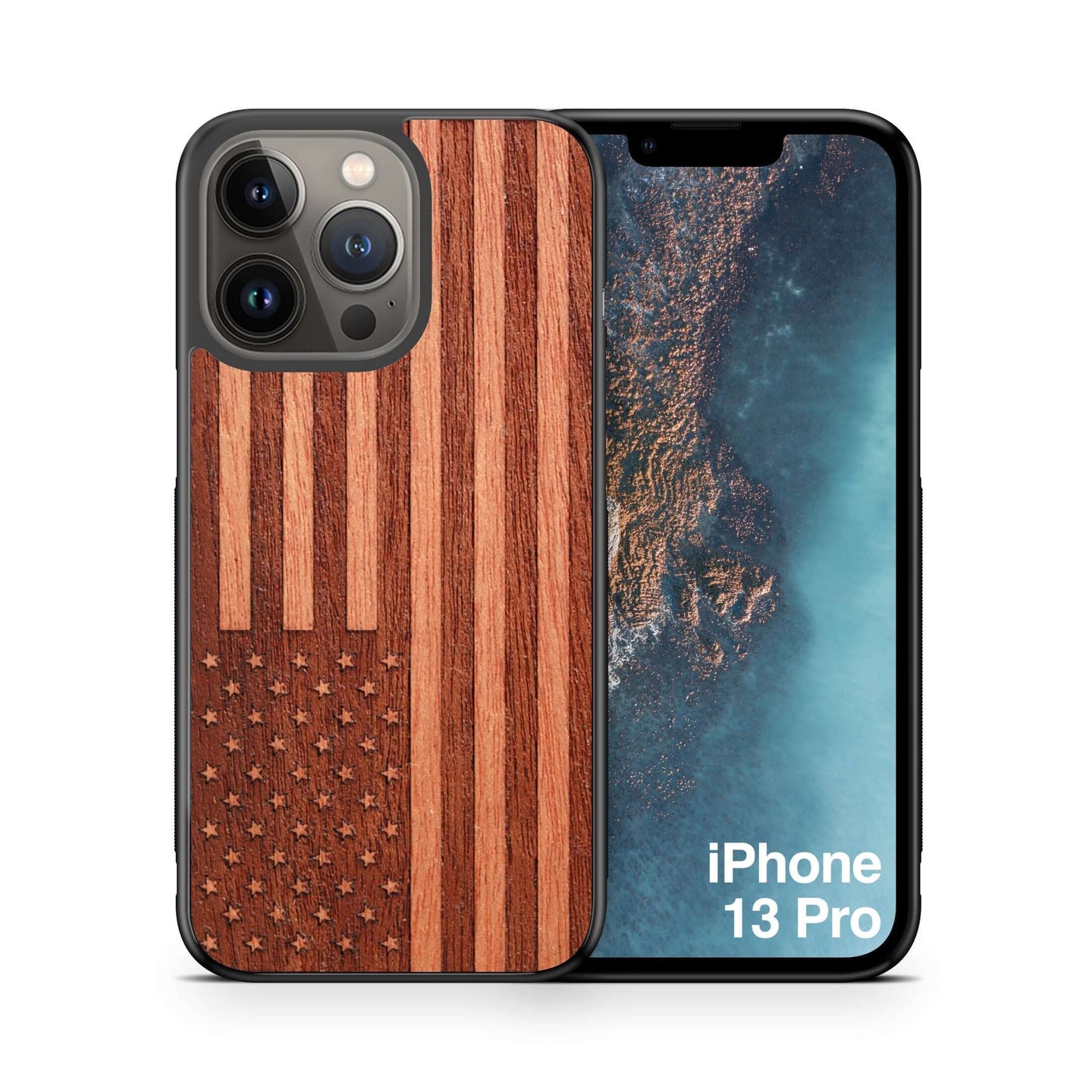 Wooden Phone Case - Laser Engraved American Flag in Mahogany