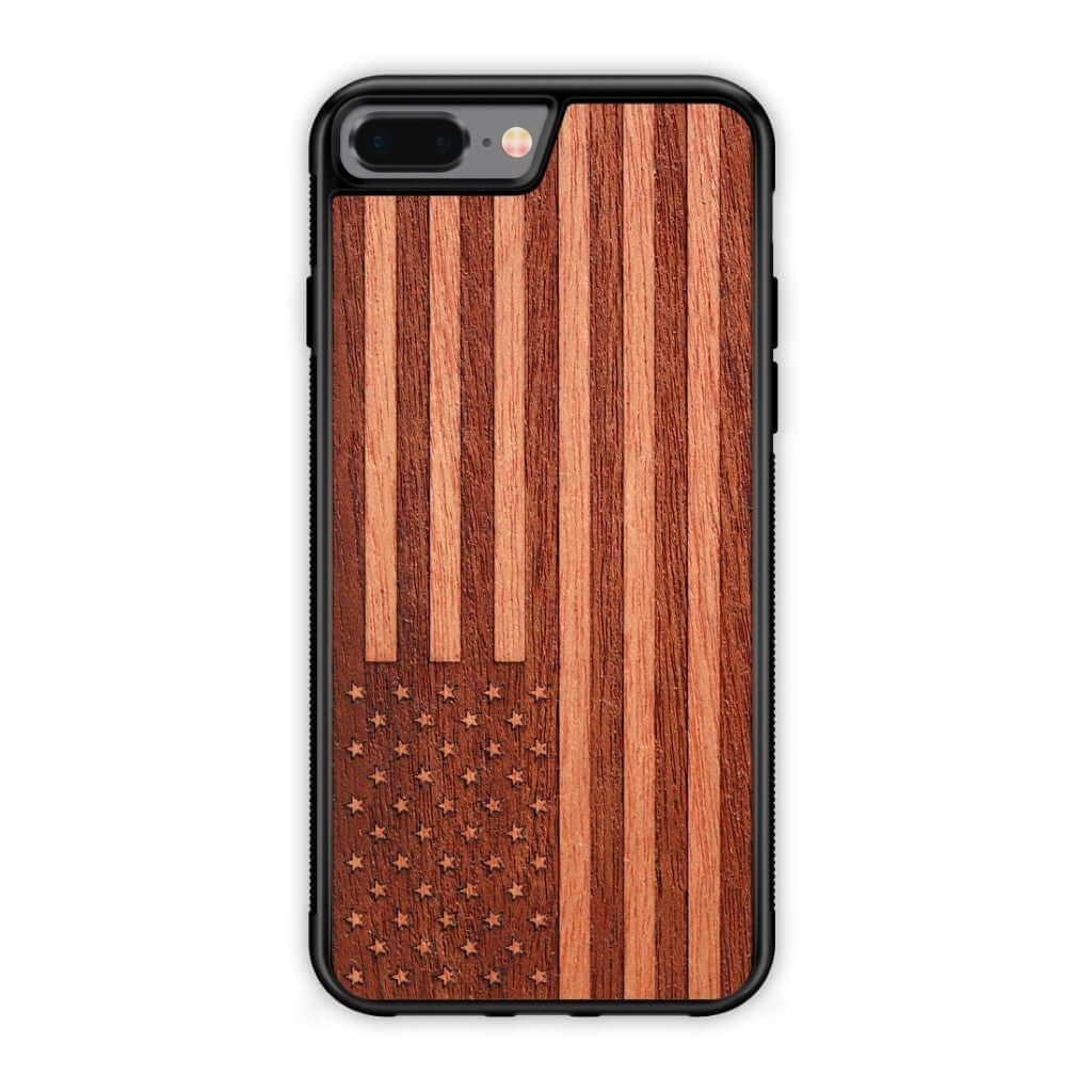 Wooden Phone Case - Laser Engraved American Flag in Mahogany