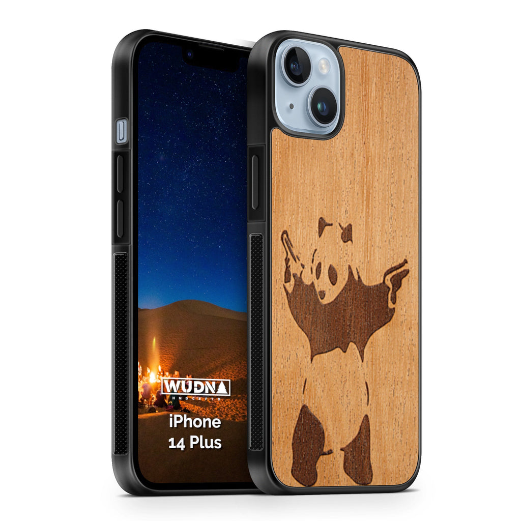 Slim Wooden Phone Case | Banksy Bad Panda in Mahogany