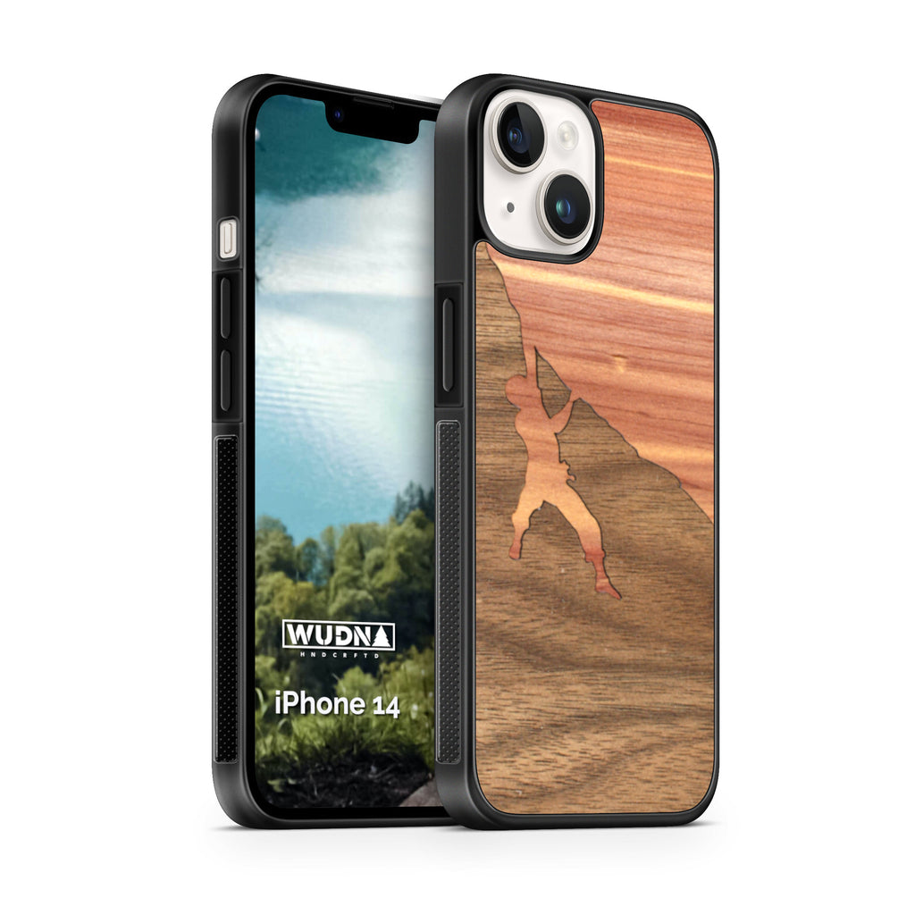 Slim Wooden Phone Case Rock Climber Inlay in Black Walnut