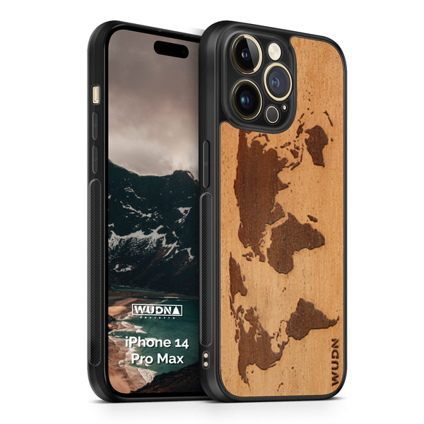 Slim Wooden Phone Case | World Map Traveler in Mahogany