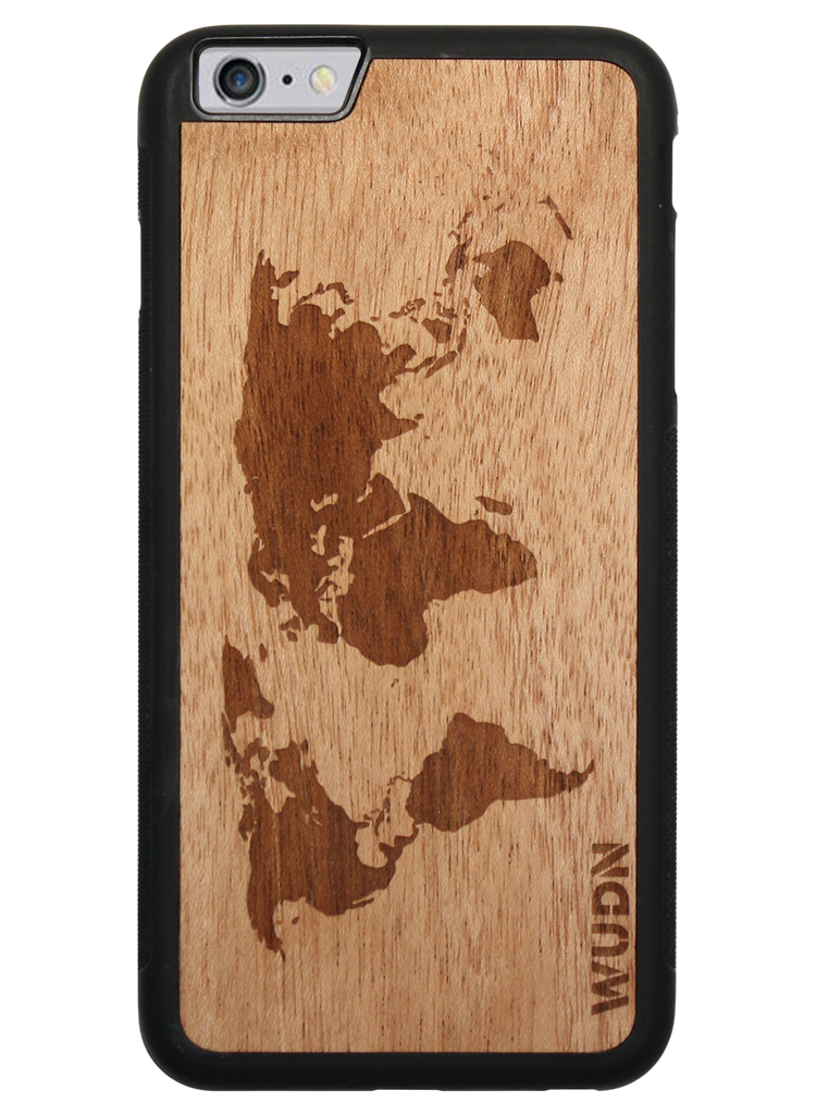 Slim Wooden Phone Case | World Map Traveler in Mahogany