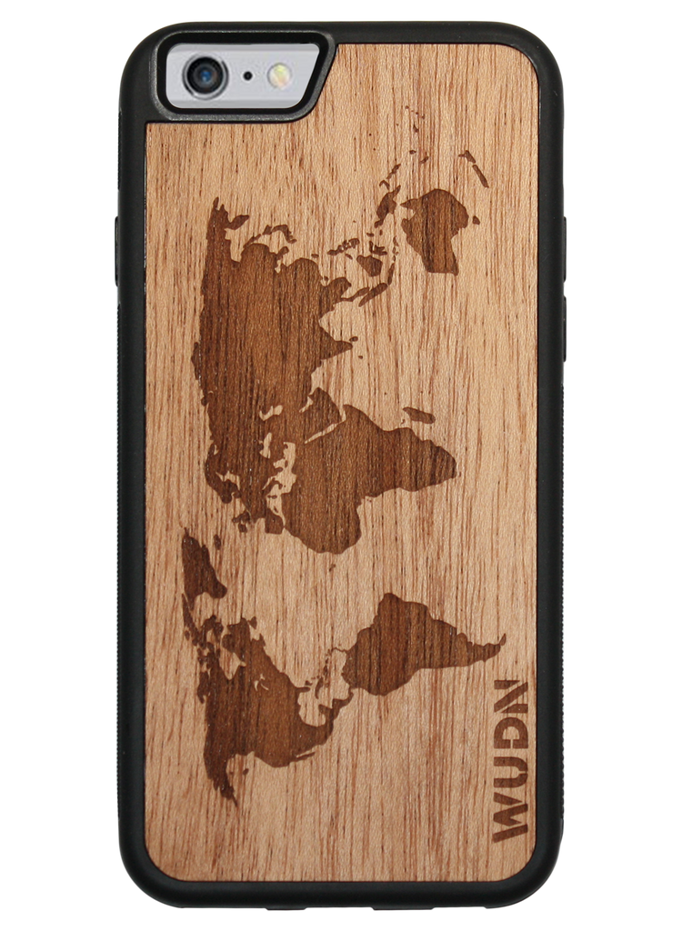 Slim Wooden Phone Case | World Map Traveler in Mahogany