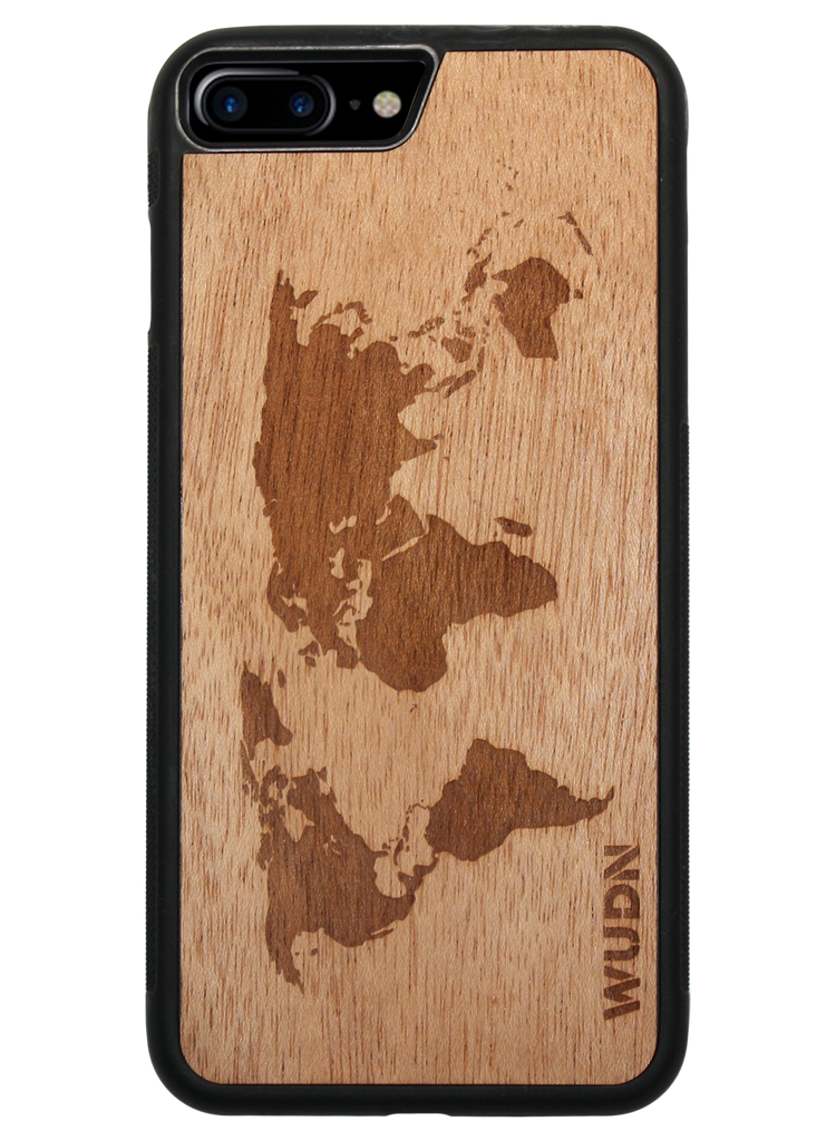 Slim Wooden Phone Case | World Map Traveler in Mahogany