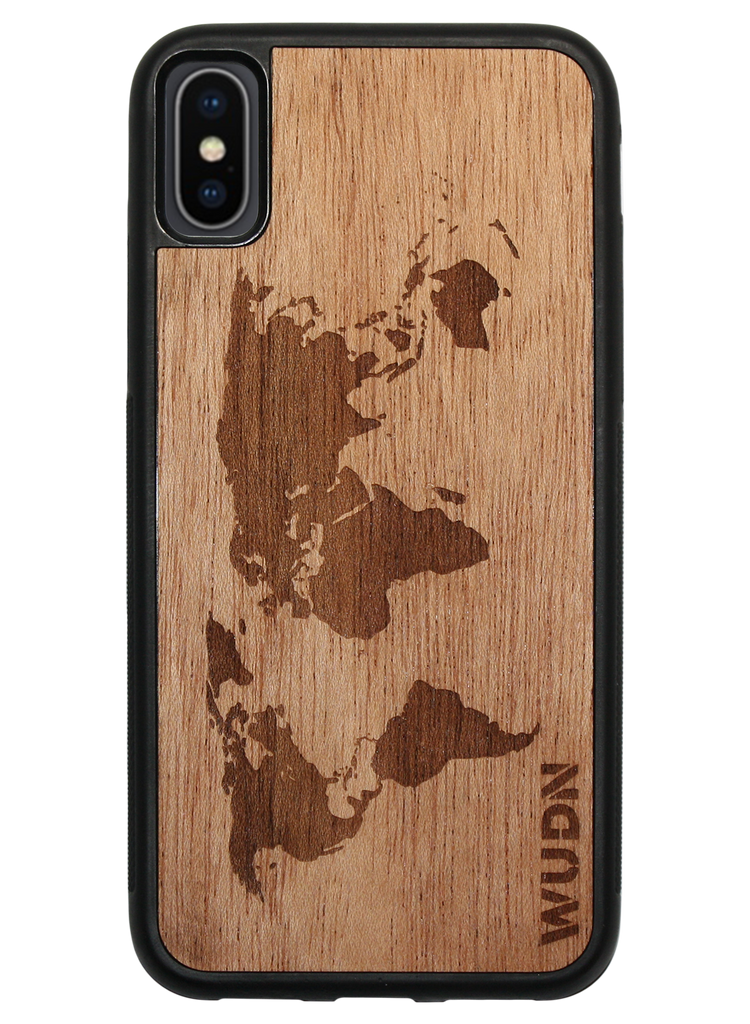 Slim Wooden Phone Case | World Map Traveler in Mahogany