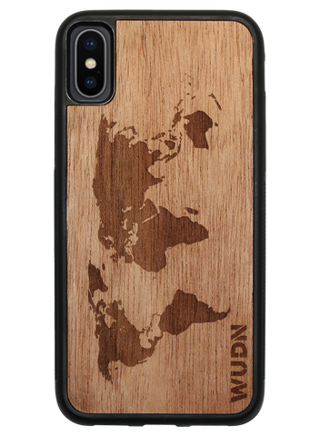 Slim Wooden Phone Case | World Map Traveler in Mahogany