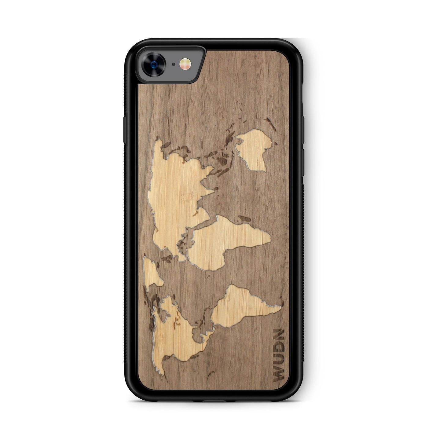 Wooden Phone Case - World Map Inlay with Bamboo & Walnut