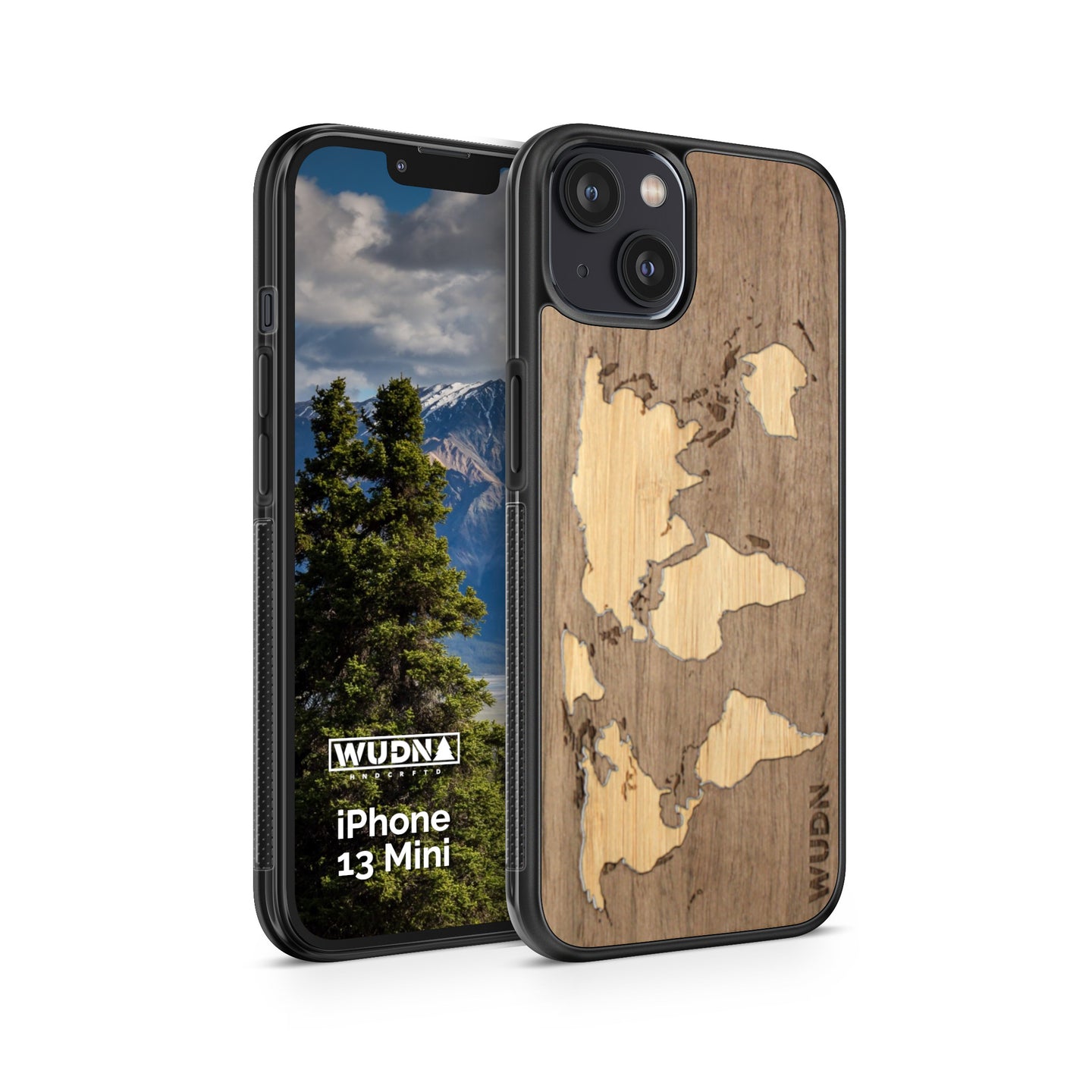 Wooden Phone Case - World Map Inlay with Bamboo & Walnut